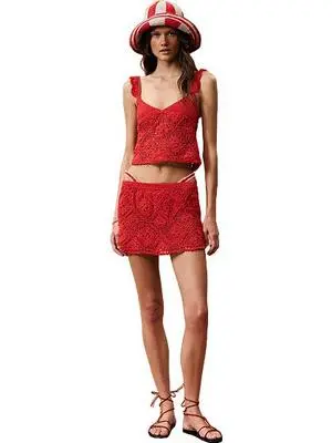 Akoia Swim Crochet Top And Mini Skirt Set - Red