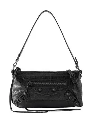 Balenciaga Le City Pouch On A Strap Embellished Crinkled-leather Shoulder Bag - Black