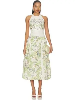 Agua Bendita Halterneck Linen Midi Dress - Multicolor