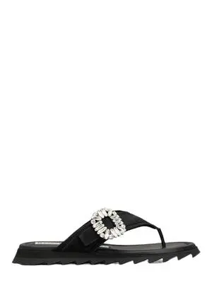 ROGER VIVIER Slidy Flip Embellished Satin Thong Sandals - Black
