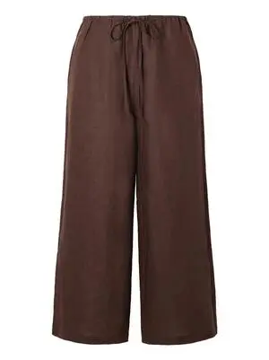 Staud Mateo Linen Mid-rise Wide-leg Pants - Brown