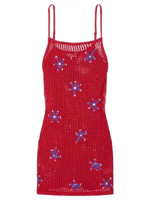 Staud Rio Crocheted Cotton Mini Dress - Red