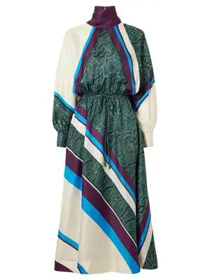 ALEMAIS Joni Tie-detailed Printed Silk-twill Midi Dress - Multi