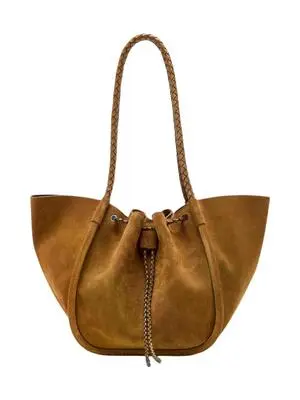 Proenza Schouler Large Ruched Tote In Suede And Braided Calf - Brown