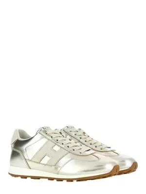 Hogan Metallic Leather Athletic Sneakers - Silver