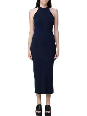 EA7 Ribbed Knit Halterneck Midi Dress - Blue