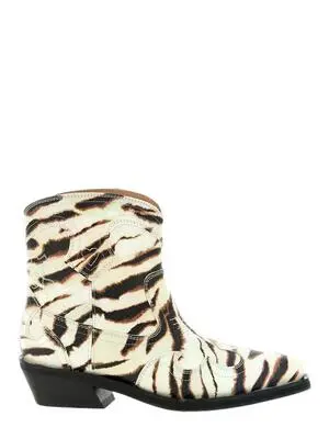 GANNI GANNI Zebra-Print Embroidered Ankle Boots Neutrals