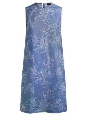 Etro Cotton And Linen Jacquard Paisley Mini Dress - Blue