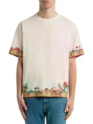 Etro Cotton Jersey T-shirt With Placed Paisley Print - Neutrals
