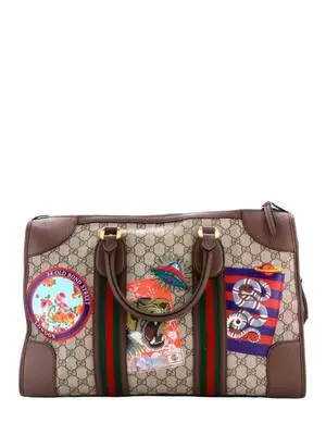 Gucci Gg Coated Canvas Applique Carry-on Convertible Duffle Travel Bag - Brown