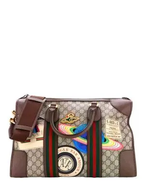 Gucci Gg Coated Canvas Applique Carry-on Convertible Duffle Travel Bag - Brown