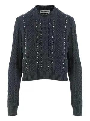 JIL SANDER Geometric Pattern Crew Neck Sweater - Grey