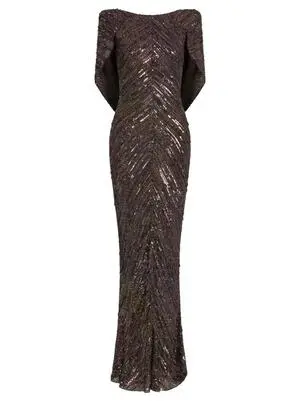 Jenny Packham Sakari Sequin Gown With Integrated Cape - Brown
