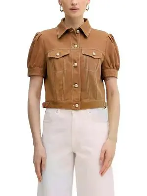 Guess Contrast-stitch Puff-sleeve Jacket - Brown
