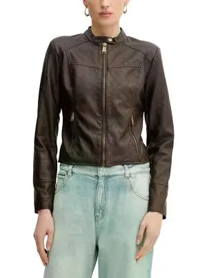 GUESS Monogram-Embossed Band-Collar Jacket