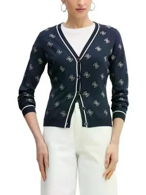 GUESS Crystal Embellished Logo Print Cardigan