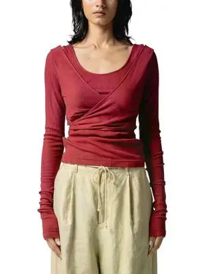 MULLER OF YOSHIOKUBO Ribbed Wrap-around Top - Red