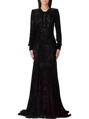 Elisabetta Franchi Leopard Pattern Maxi Dress - Black