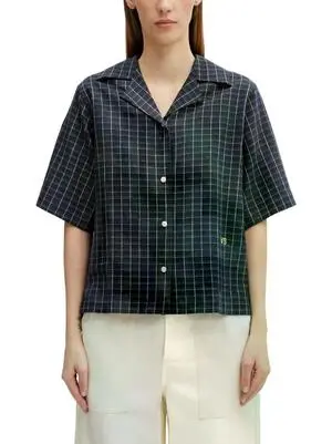 WALES BONNER London Bowling Check-print Short-sleeve Shirt - Blue