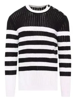 Balmain Marinière Ribbed-knit Sweater - Black
