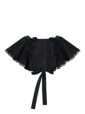 Alberta Ferretti Pleated Floral Appliqué Top - Black
