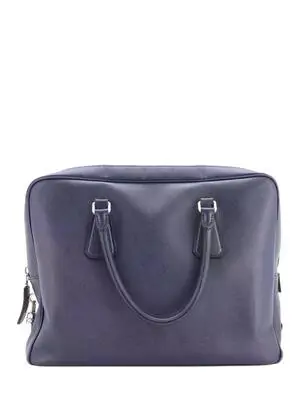 Prada Saffiano Leather Zip Around Briefcase - Blue