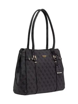 Guess Leona Logo-monogrammed Faux-leather Tote Bag - Black