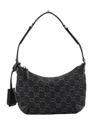 Gucci Gucci Horsebit Slim GG Denim Shoulder Bag With Leather Accents Black