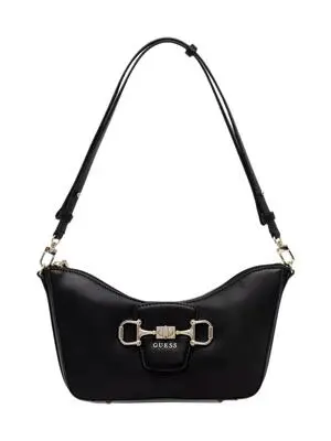 Guess Janie Horsebit Logo-plaque Shoulder Bag - Black