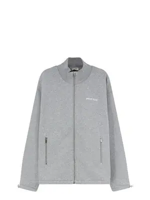 Miu Miu Oversize Cotton Sweatshirt With Zip Closure - Grey