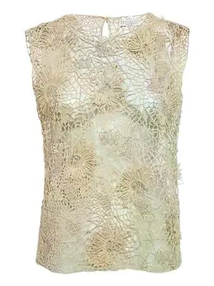 Brunello Cucinelli Monili Crochet Floral Appliqué Top - Neutrals