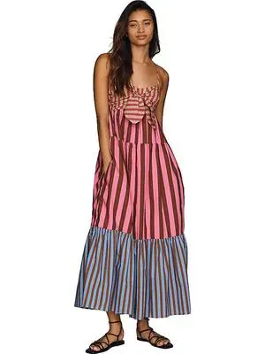 English Factory Cotton Tiered Midi Dress - Pink Pattern