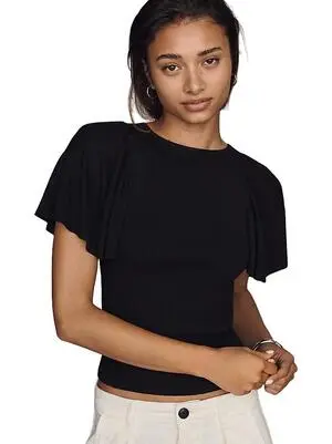 Anthropologie Draped Ruffle-sleeve Knit Top - Black