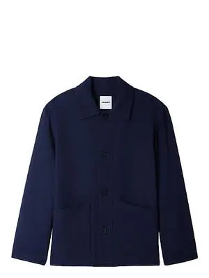 Sandro Buttoned Long Sleeve Wool Worker Jacket - Midnight Blue