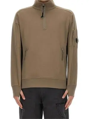 C.P. COMPANY Logo Detail Half-zip Sweater - Brown