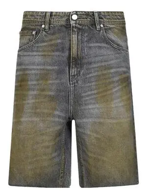 44 LABEL GROUP Vintage Wash Denim Shorts With Raw Edge Hem - Black