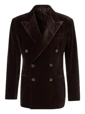Ralph Lauren Purple Label Kent Cotton Velvet Double-breasted Suit Jacket - Black