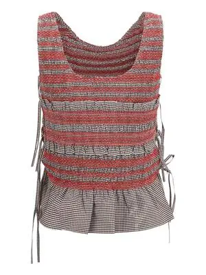 GANNI Smocked Gingham Side-tie Top - Multicolor