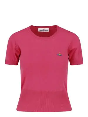 VIVIENNE WESTWOOD Orb Embroidered Knit Top - Raspberry