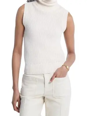 Michael Kors Sleeveless Wool Blend Turtleneck Top - Bone