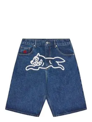 ICECREAM Running Dog Patch Denim Shorts - Blue