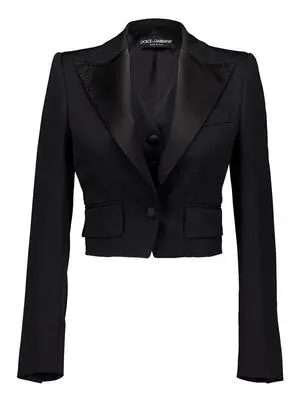 Dolce & Gabbana Cropped Wool Gabardine Jacket With Peak Lapels - Black