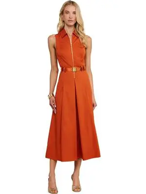 L'Agence Kolton Midi Dress With Belt And Zip Detail - Sienna