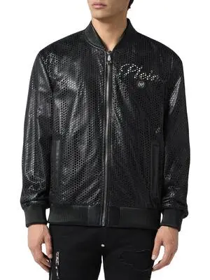 PHILIPP PLEIN Philipp Plein Perforated Lambskin Leather Bomber Jacket