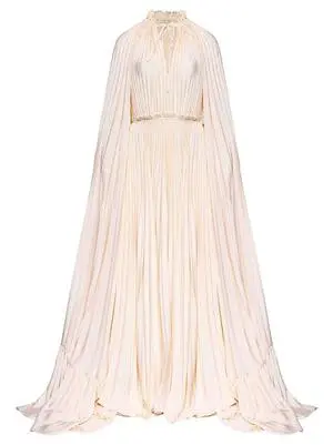 VASILIKI Zaria Plisse Cape Gown - Peach