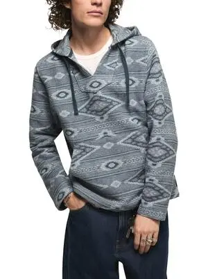Lucky Brand Baja Woven Cotton Jacquard Pullover Hoodie - Blue Multi