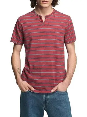 Lucky Brand Stripe Venice Burnout Henley - Red Multi