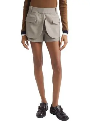 Monse Checked Gabardine Wool Blend Shorts - Brown Multi