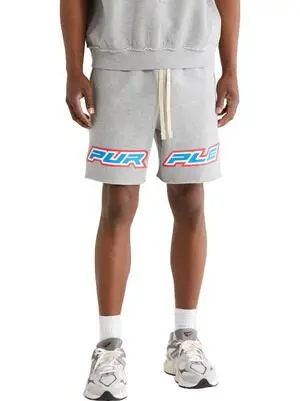 PURPLE BRAND Cotton Fleece Shorts With Racing-inspired Logo - Grey