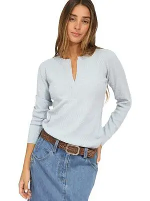 BELLE & BLOOM Frankie Textured Knit Long Sleeve Top - Light/pastel Blue